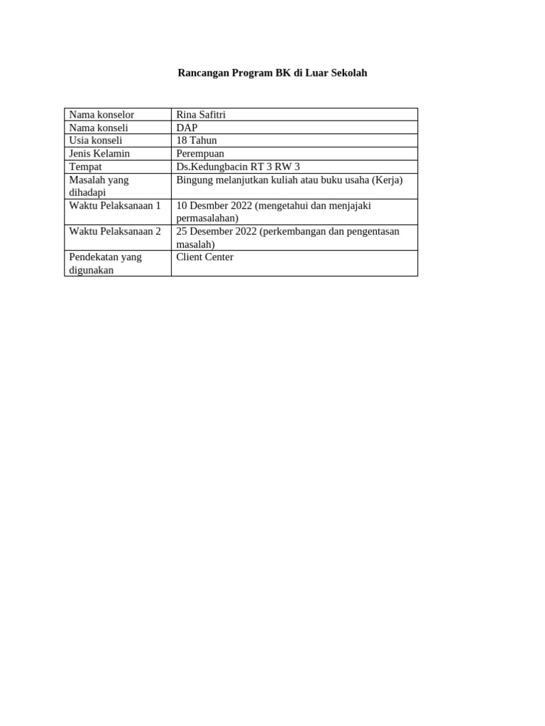 Rancangan Program BK Di Luar Sekolah | PDF