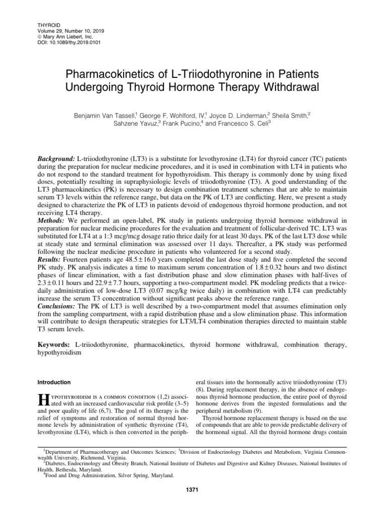 Pharmacokinetics of L-Triiodothyronine in Patients Undergoing Thyroid Hormone Therapy Withdrawal ...