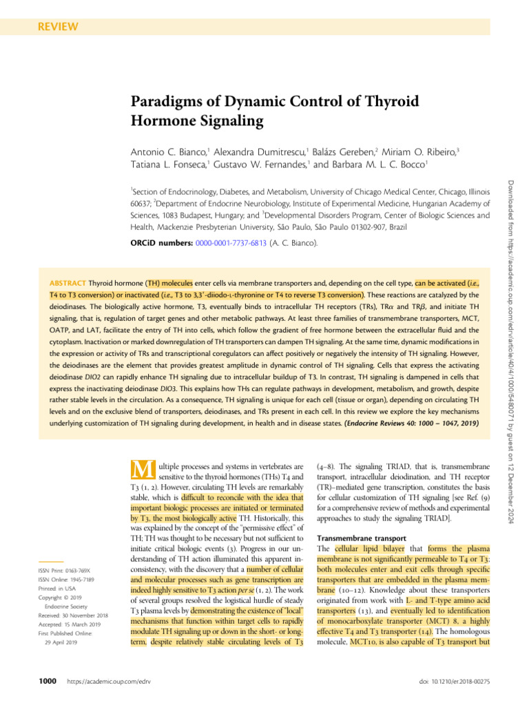 Paradigms of Dynamic Control of Thyroid Hormone Signaling | PDF | Cell ...