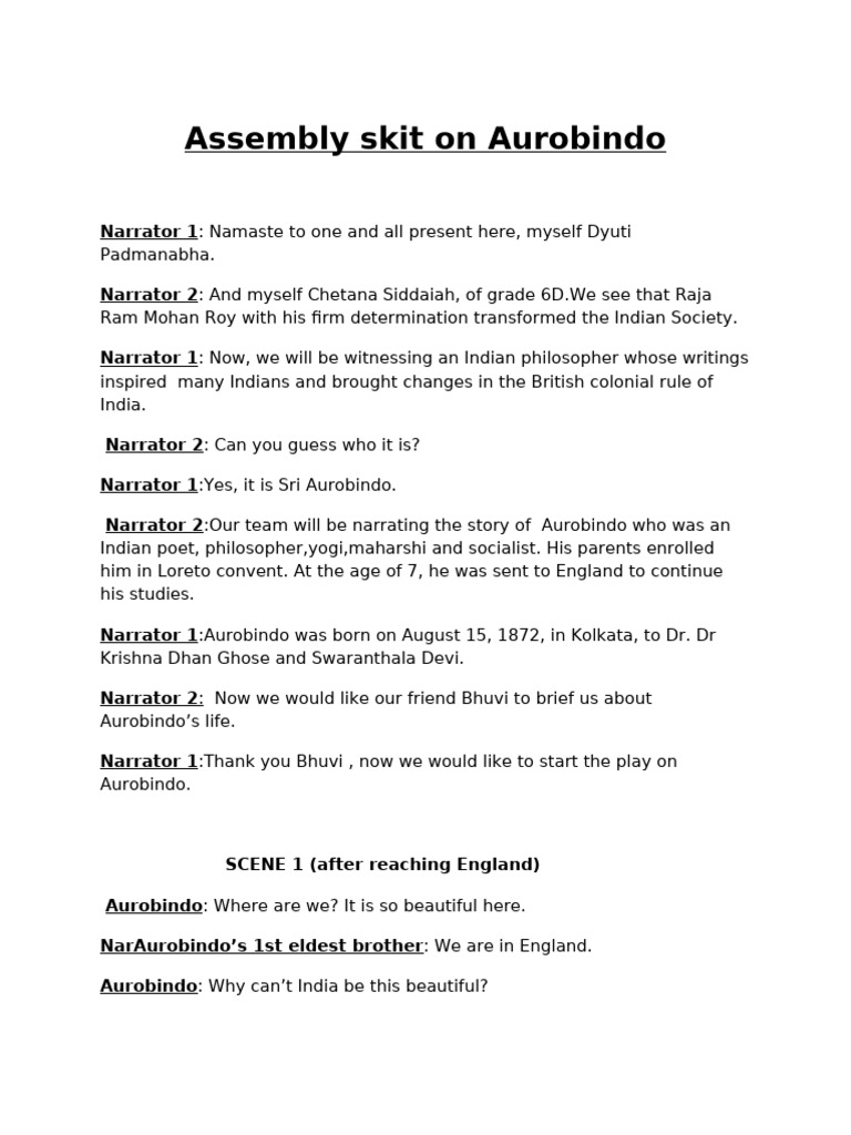 Assembly Skit On Aurobindo | PDF | Sri Aurobindo | Planets