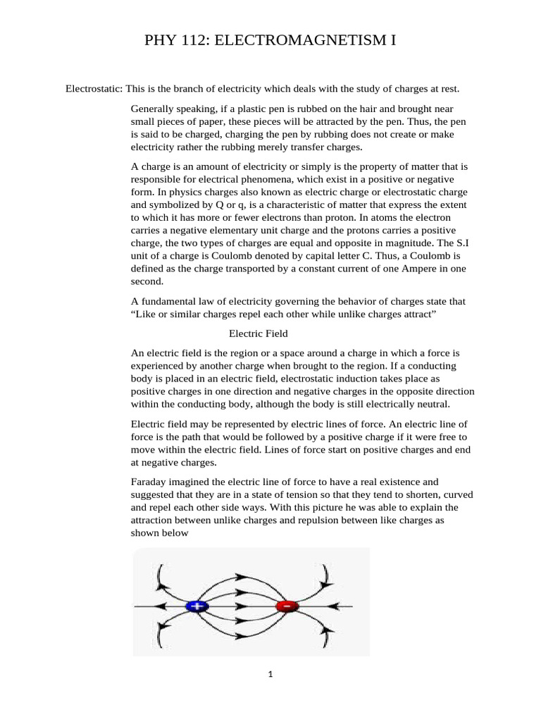 3 Electromagnetism I Lecture Note 3 Pdf Electric Charge Electrical Resistance And Conductance