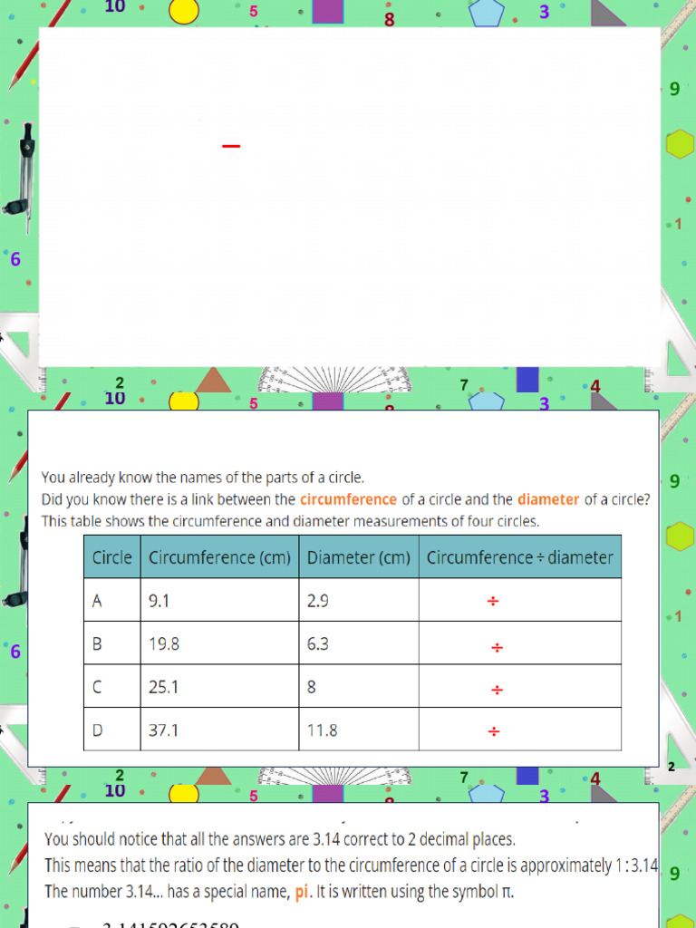Circle Calculations for Students | PDF | Circle | Pi