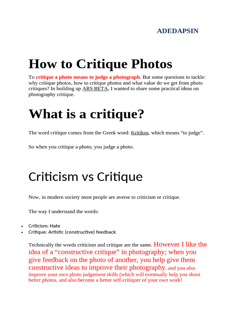 (DAPO) Photos Critique | PDF | Composition (Visual Arts) | Exposure ...
