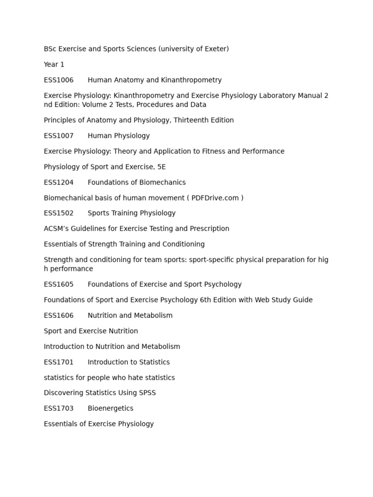 BSC Exercise and Sports Sciences (University of Exeter) | PDF ...