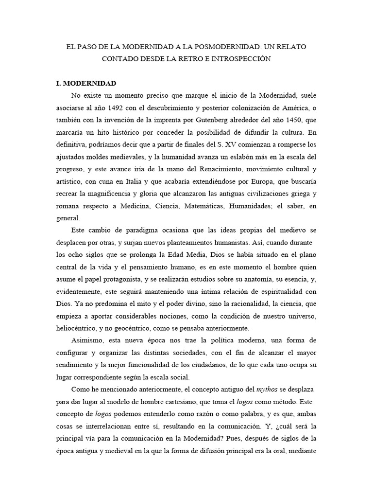 El Paso de La Modernidad A La Posmodernidad e | PDF | Verdad | Sociedad