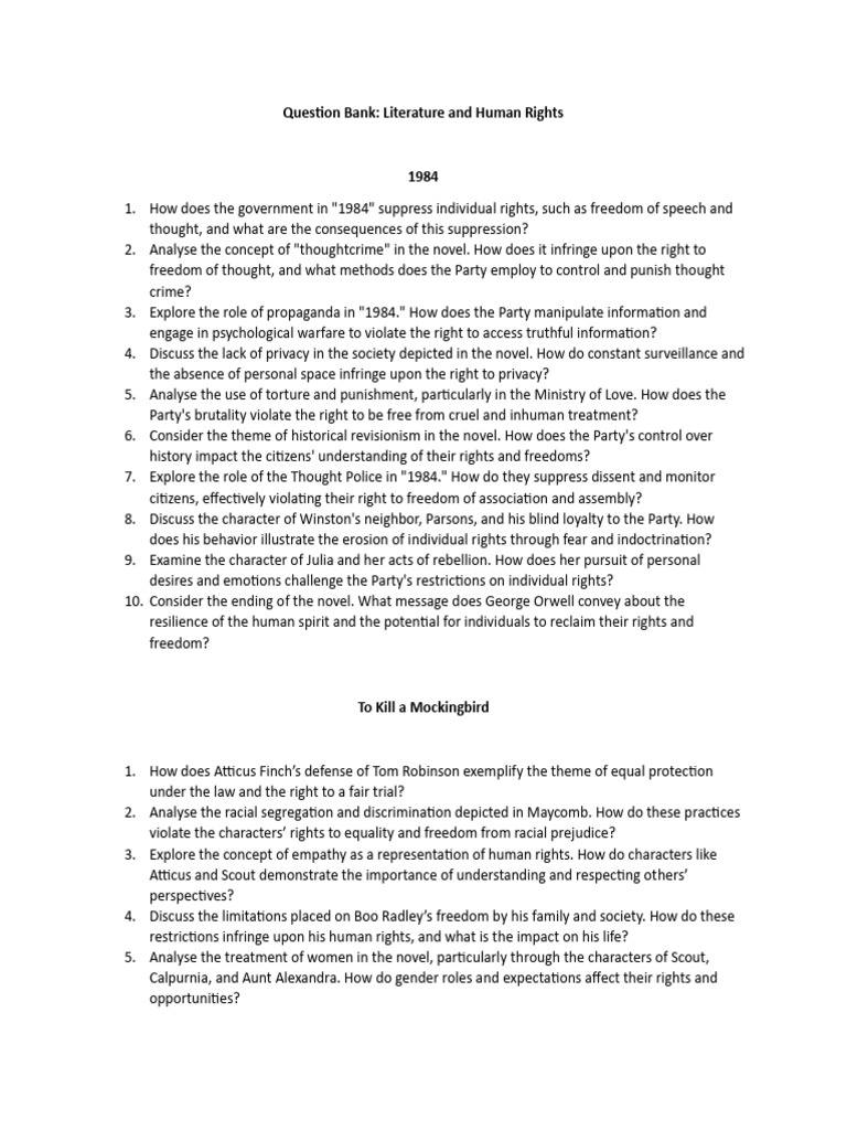 Literature and Human Rights Questionbank | PDF | To Kill A Mockingbird ...
