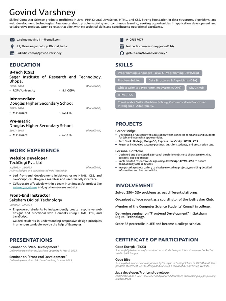 Govind Varshney 2024 PassOut | PDF | Java Script | Web Development