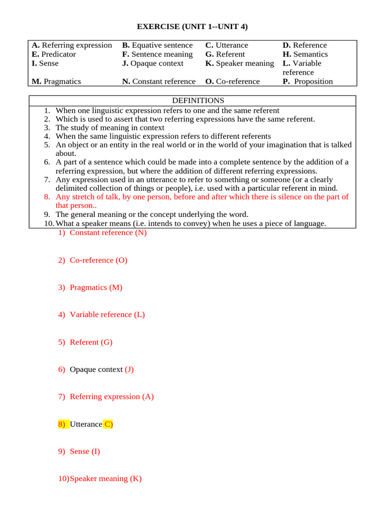 Key Exercise Unit 1-4 | PDF | Semantics | Proposition