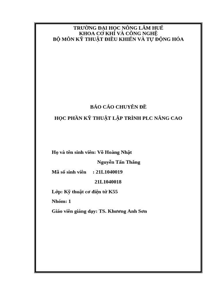 - Báo Cáo Chuyên Đề PLC1 | PDF