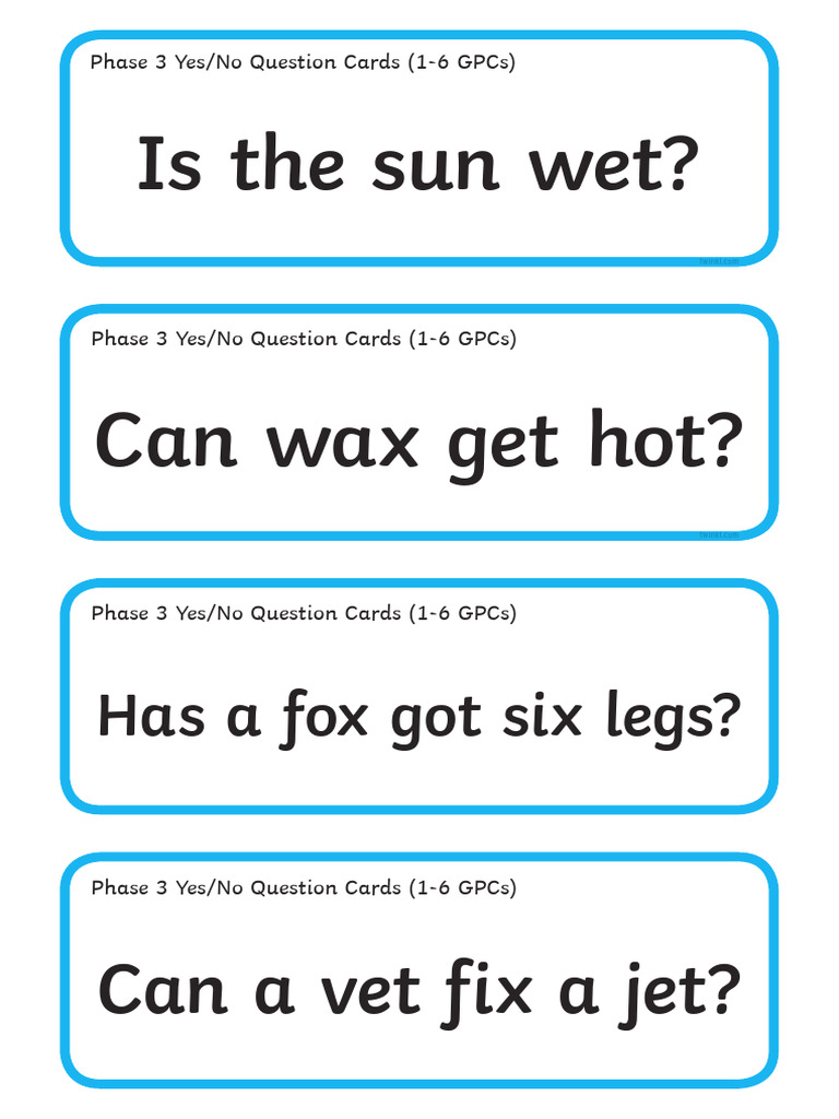 Phase 3 Yes/No Question Cards | PDF