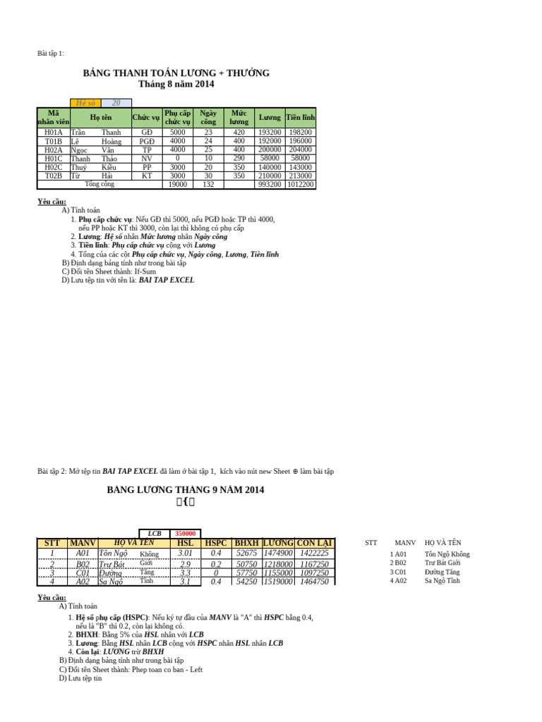 Bai Tap Excel - Loi Giai | PDF
