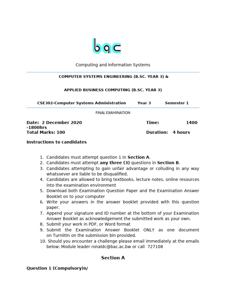 CSA Final Examination 2020 | PDF | Computer Network | Network Protocols