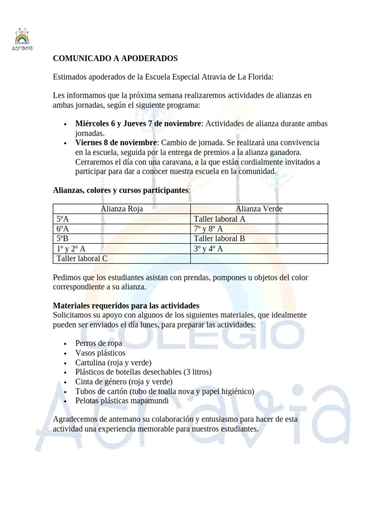 Comunicado A Apoderados | PDF