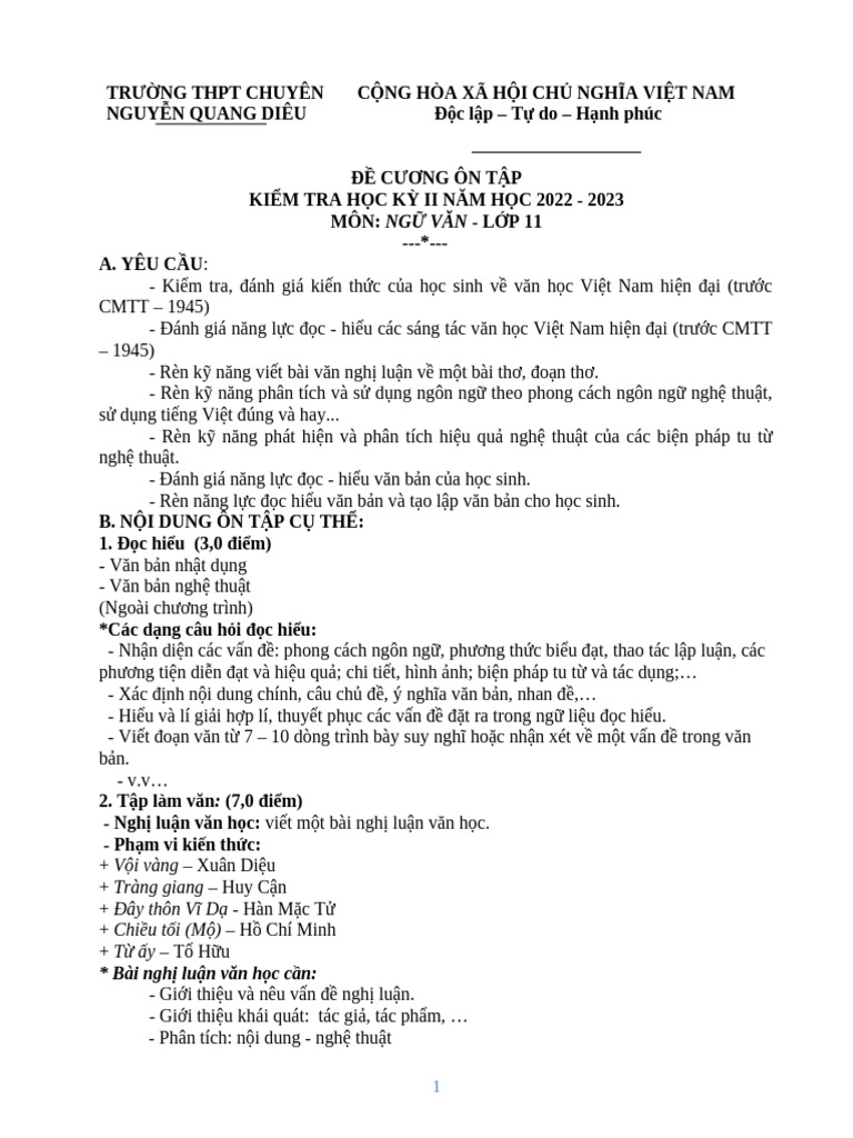 Decuong Khoi11 Hkii | PDF