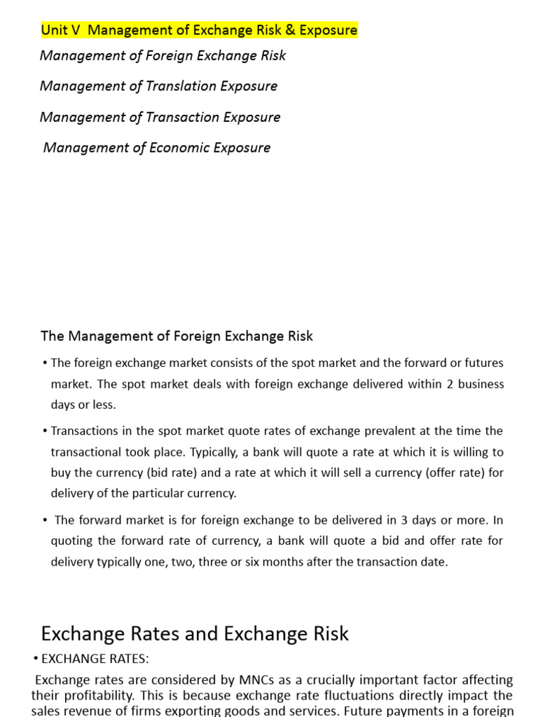 Unit V Management of Exchange Risk - Exposure.pptx | PDF | Foreign ...