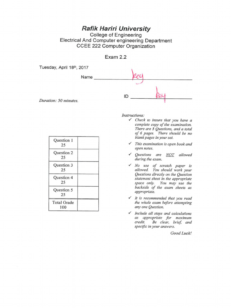 CCEE 222 Exam 2.2. Solution | PDF