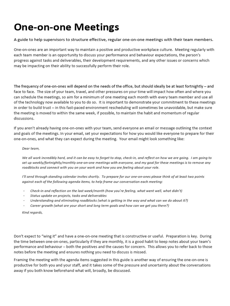 one-on-one-meetings-guide | PDF | Cognition | Psychology