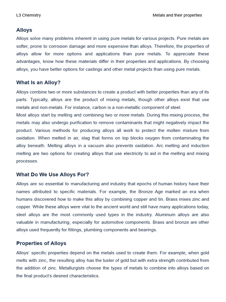 Alloys Reading | PDF | Alloy | Metals