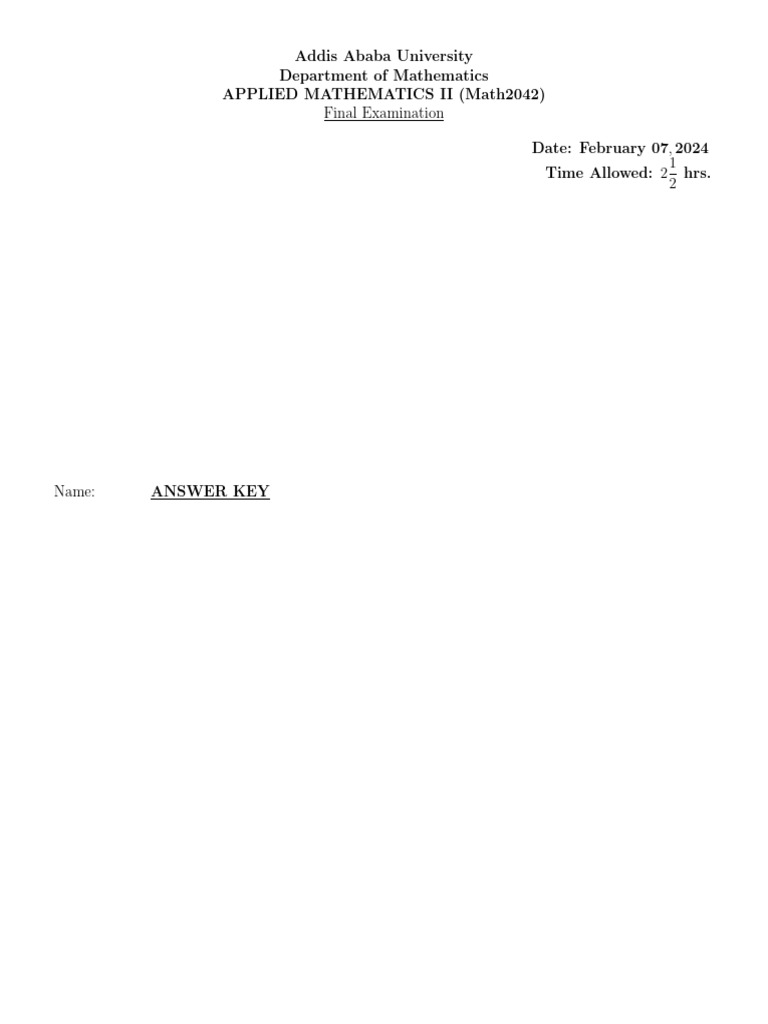 Applied Mathematics II Exam Answer Key | PDF | Mathematical Objects ...