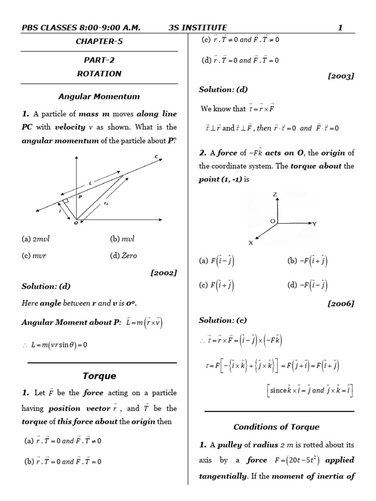 Rotation Pyq Mains (2002-18) | PDF | Rotation Around A Fixed Axis | Torque