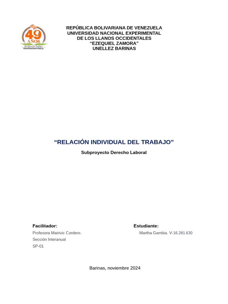 Relación Individual Del Trabajo | PDF | Derecho laboral | Venezuela