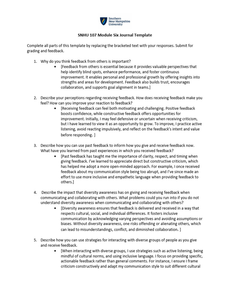 SNHU 107 Module Six Journal Template | PDF | Awareness | Communication