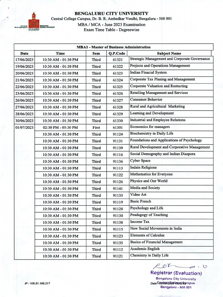 MBA MCA Time Table JUNE- 23_0001-1 | PDF