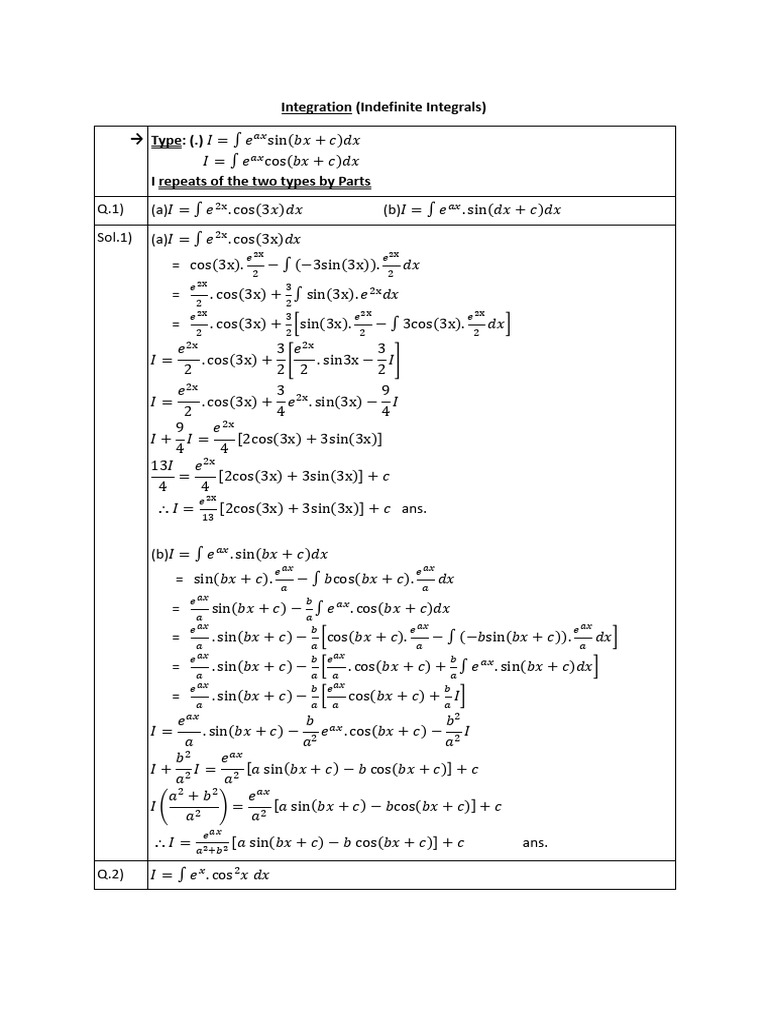 Indefinite Integrals of Exponential Functions | PDF