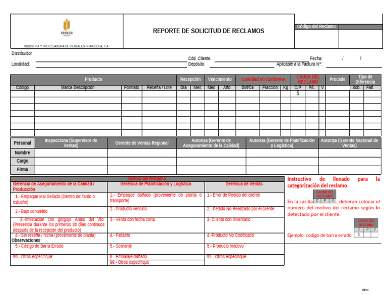 Reporte Reclamo de Clientes Rev Calidad | PDF