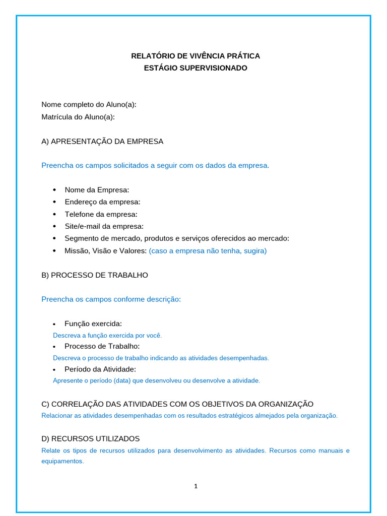 Modelo Relat Rio de Est Gio Neg Cios | PDF