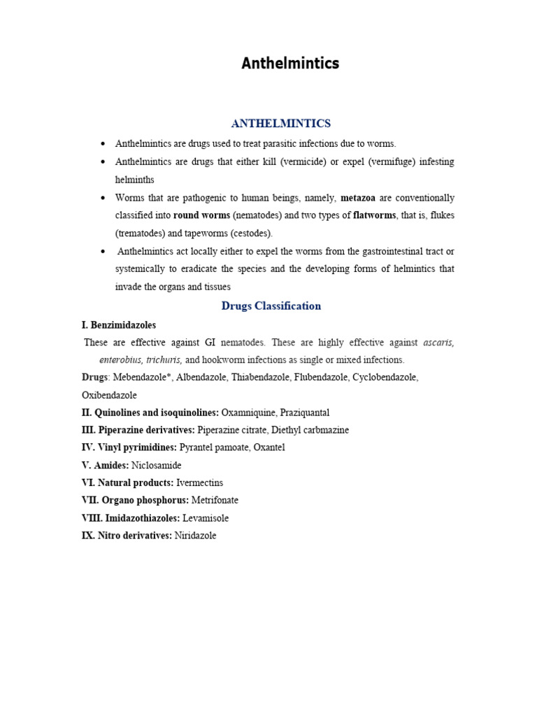 Anthelmintics | PDF | Parasitology | Medical Specialties