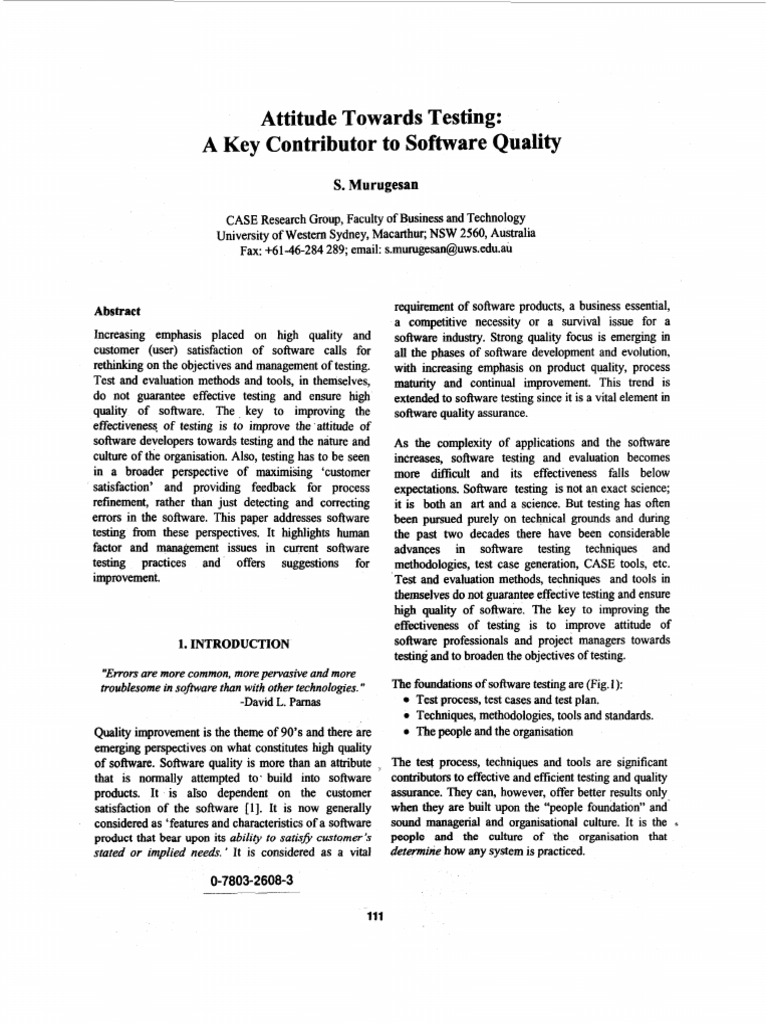 Improving Software Testing Attitudes | PDF | Software Testing ...