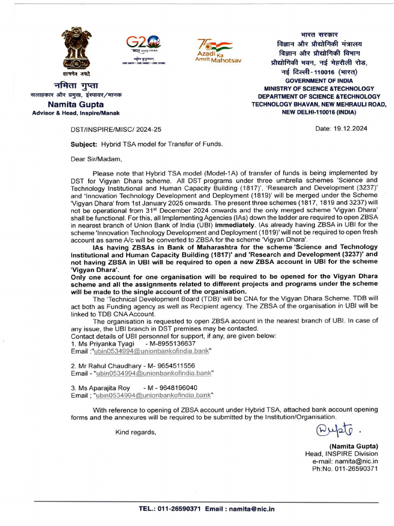 Lett Reg Hybrid TSA Model for Transfer of Funds | PDF