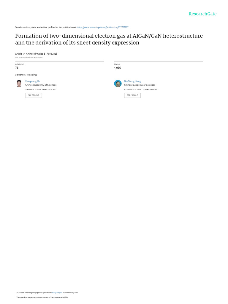 Formationoftwo Dimensionalelectrongasata | PDF | Solid State Engineering | Physics