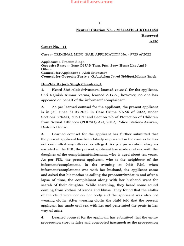 685-Pradum Singh Vs State of U.P. | PDF | Bail | Rape