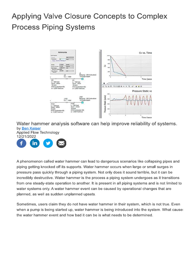 Applying Valve Closure Concepts to Complex Process Piping Systems | PDF