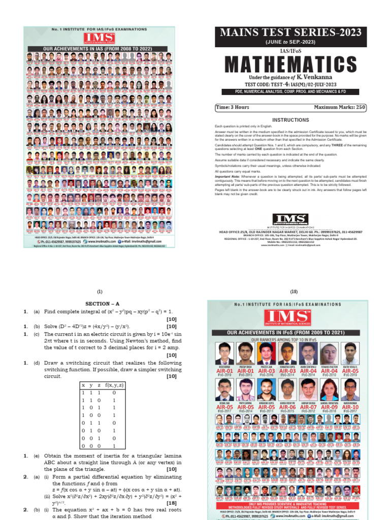 23 test 4 QP | PDF | Mathematics | Applied Mathematics