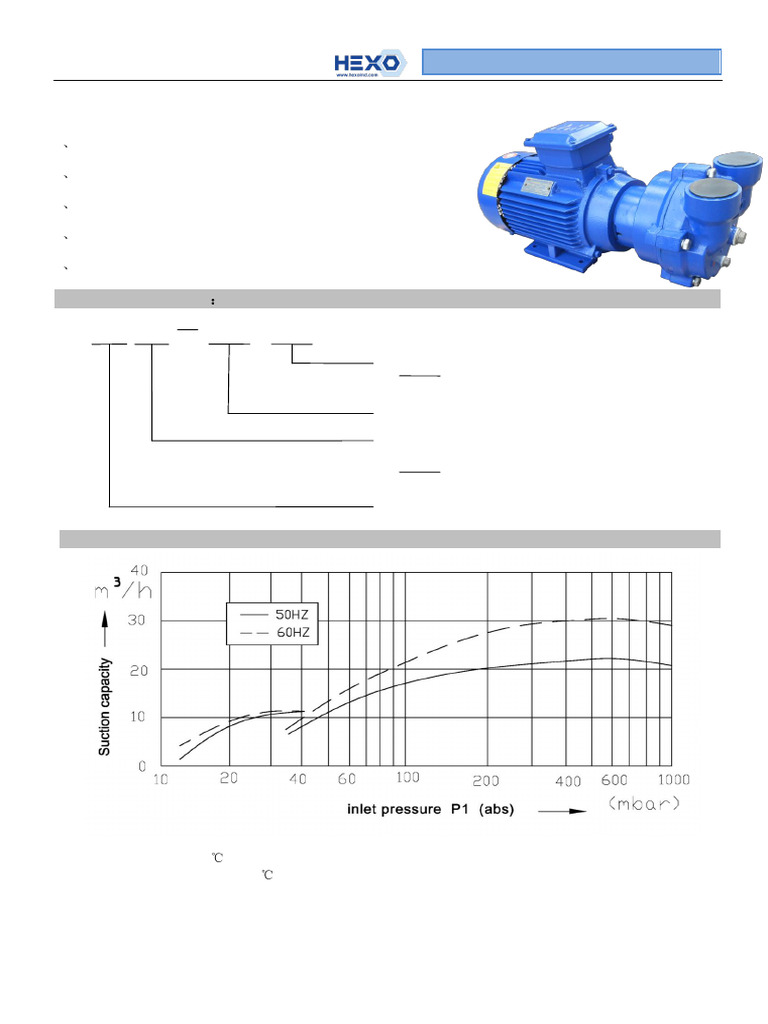 Appendix HEXO 2BV2-060 Liquid Ring Vacuum Pump Technical Data Sheet | PDF | Pump | Vacuum