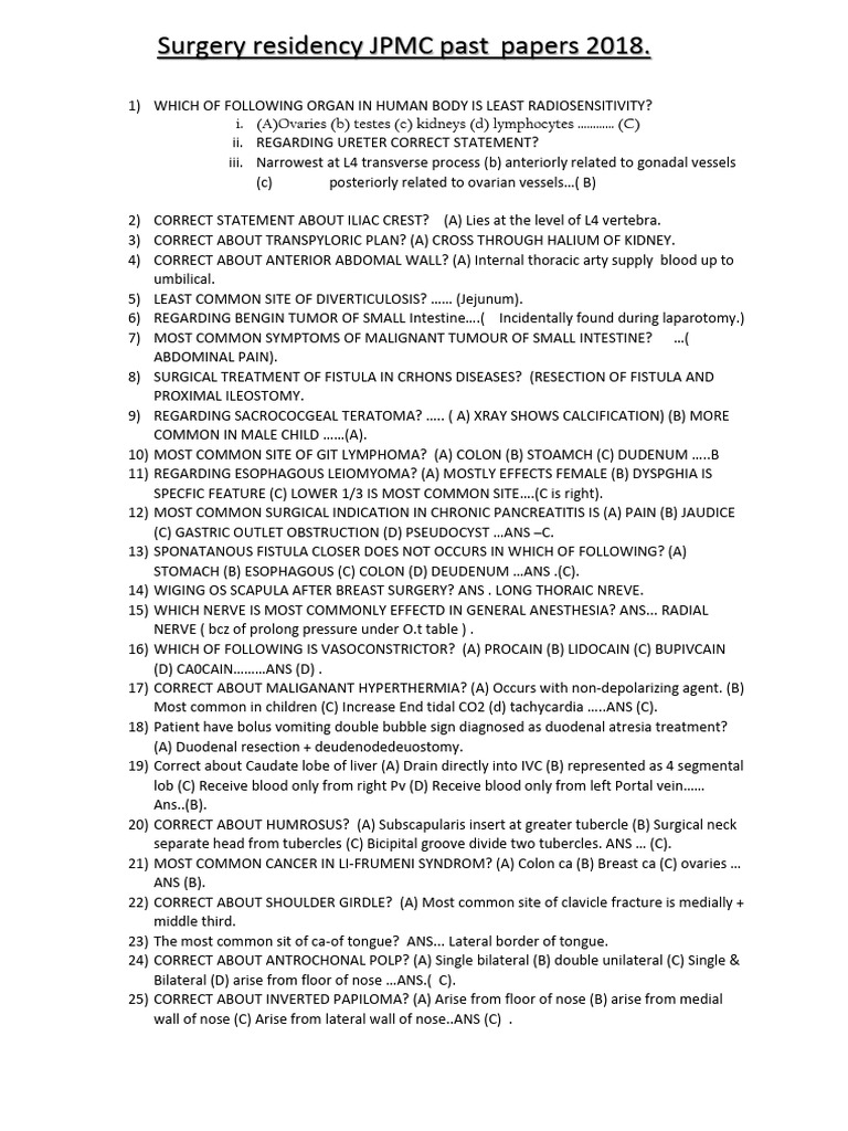 JPMC Residacncy Surgery Paper | PDF | Ovarian Cancer | Human Nose