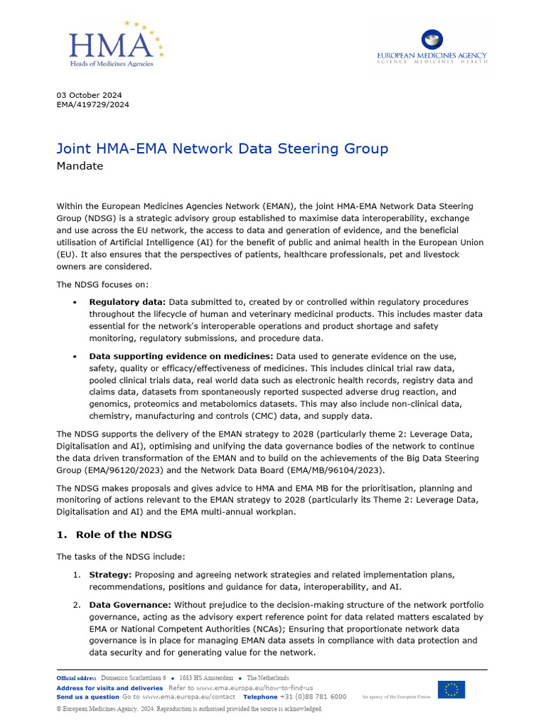 Mandate Joint Hma Ema Network Data Steering Group - en | PDF ...