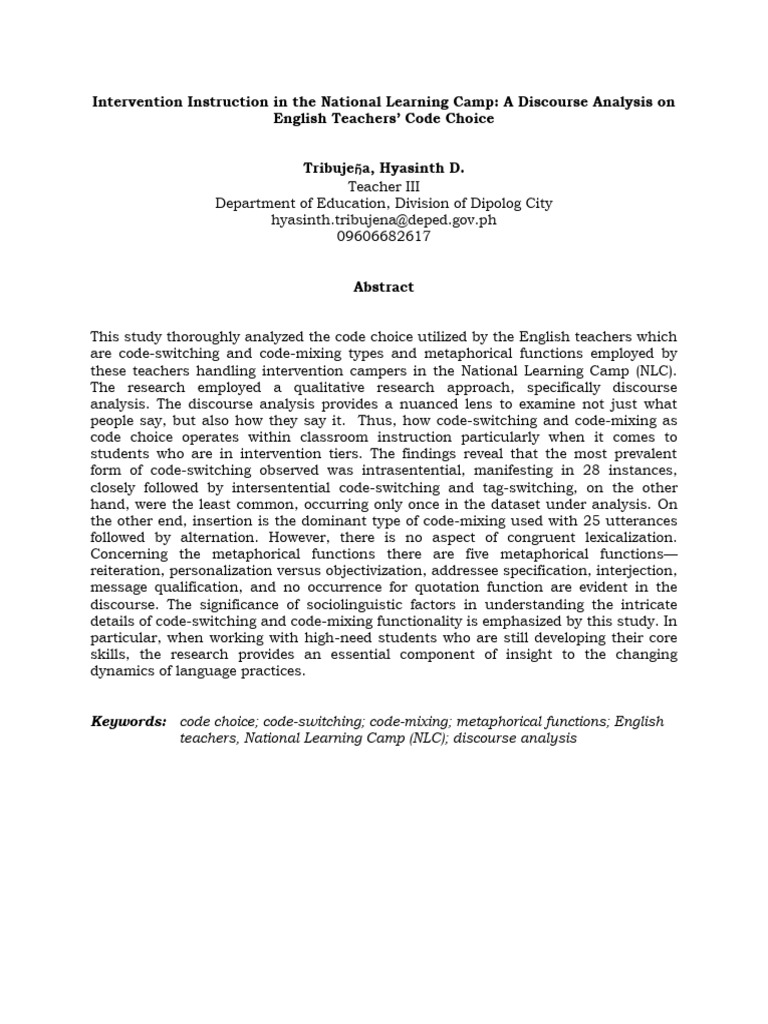 Intervention Instruction in The National Learning Camp-ABSTRACT AND ACKNOWLEDGMENT | PDF ...