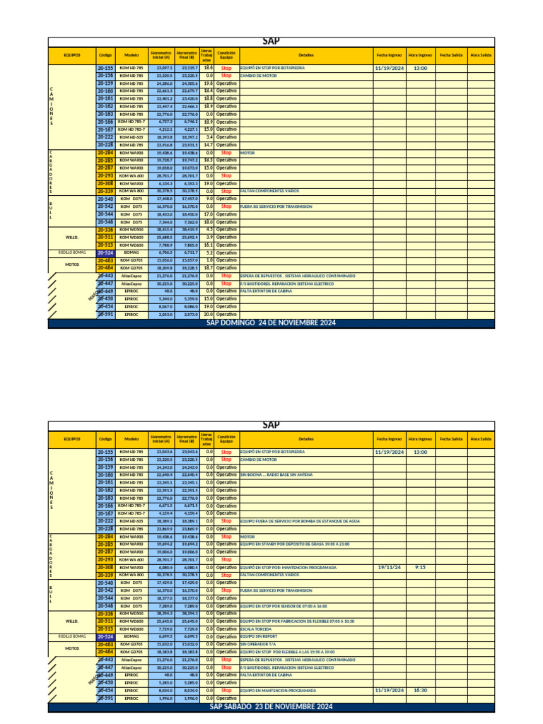 Estado de Equipos SAP Nov 2024 | PDF