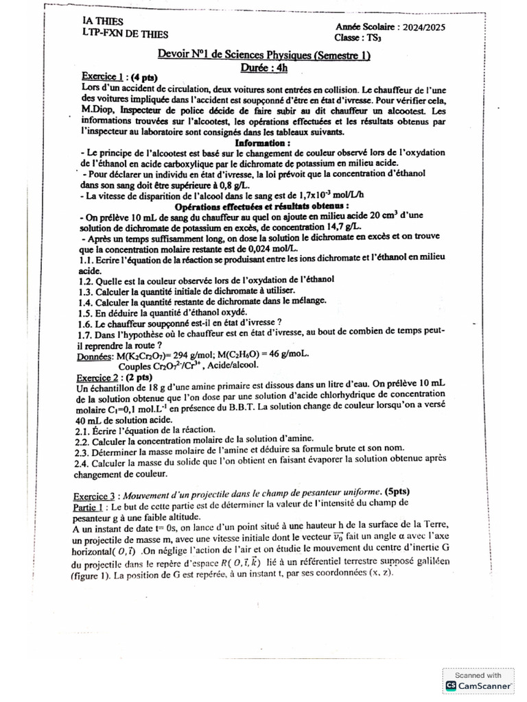 Devoir #1 PC TS3 | PDF