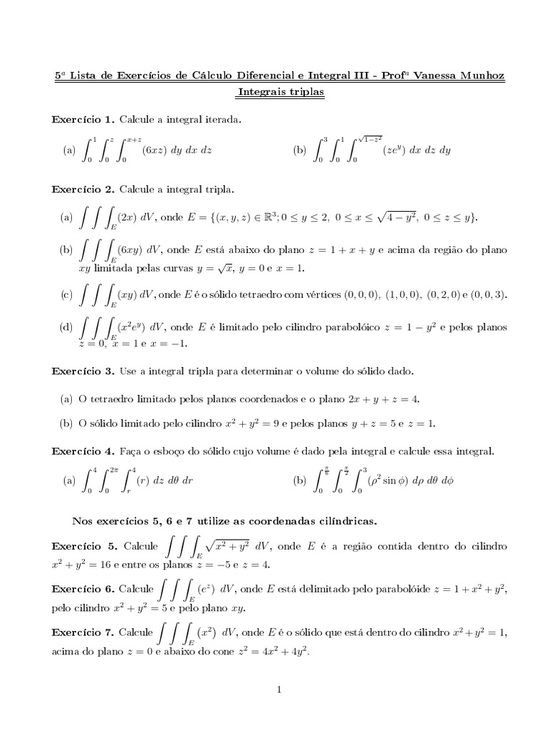 L5 Integrais Triplas | PDF | Matemática | Cálculo