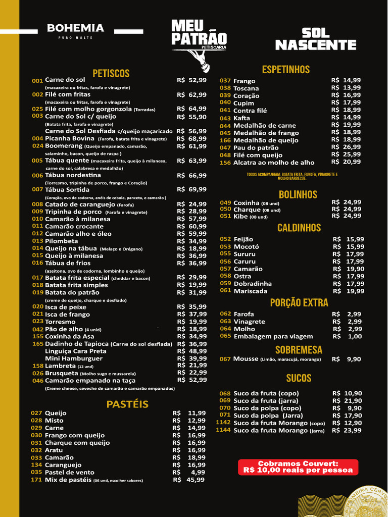 Cardápio Meu Patrão Petiscaria Sol Nascente - Março 2024 | PDF