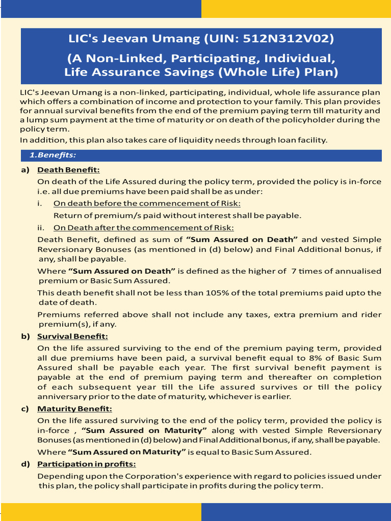 LIC Jeevan Umang Brochure 9 Inch x 8 Inch Eng(2021) 2 | PDF