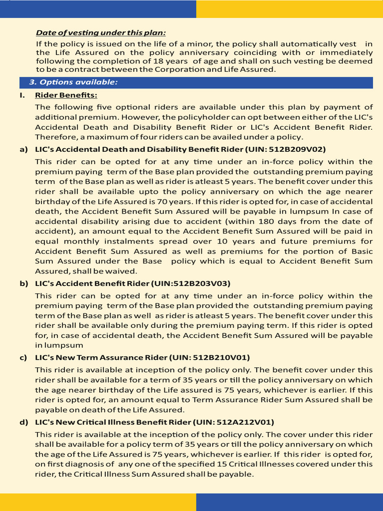 LIC Policy Riders and Benefits Overview | PDF | Personal Finance ...
