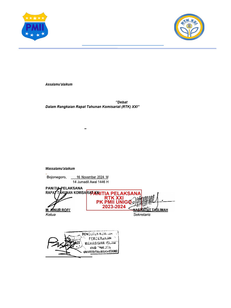 Undangan Debat Calon Ketua Komisariat PK PMII UNIGORO.1 | PDF
