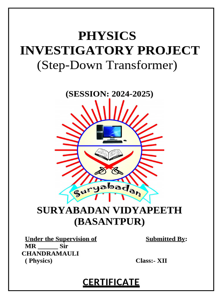 (Step-Down Transformer) : Physics Investigatory Project | PDF ...
