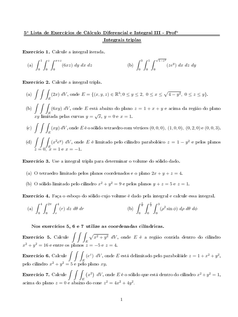 L5 Integrais Triplas Edit | PDF | Cálculo | Objetos matemáticos